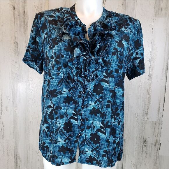 Pendleton | Tops | Pendletonfloral Silk Ruffle Top Sz 8w | Poshmark
